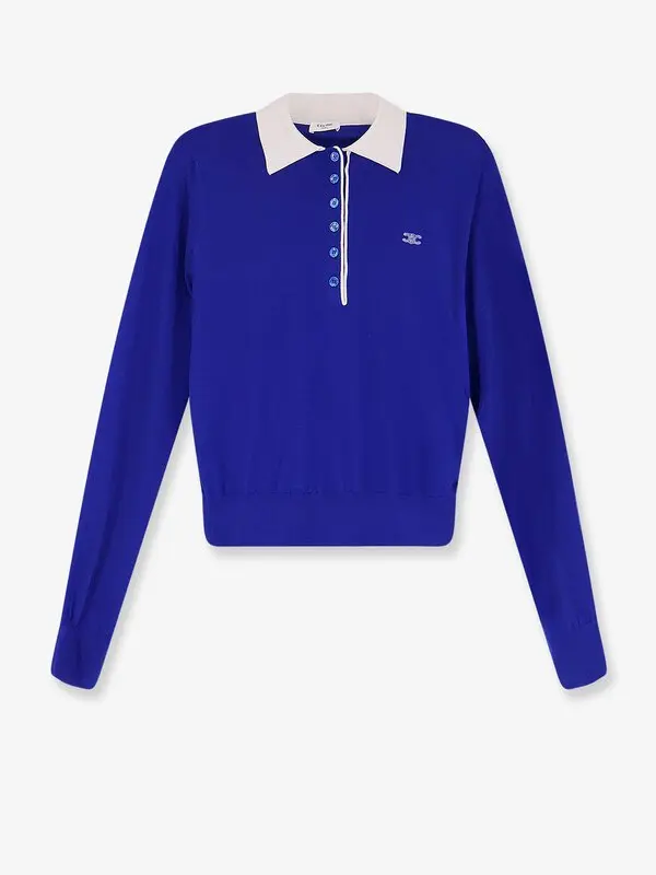 Celine Cashmere And Silk Polo Shirt With Logo Embroidery On The Front - Blue