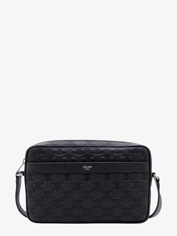 Celine Triomphe Logo Leather Messenger Bag - Black