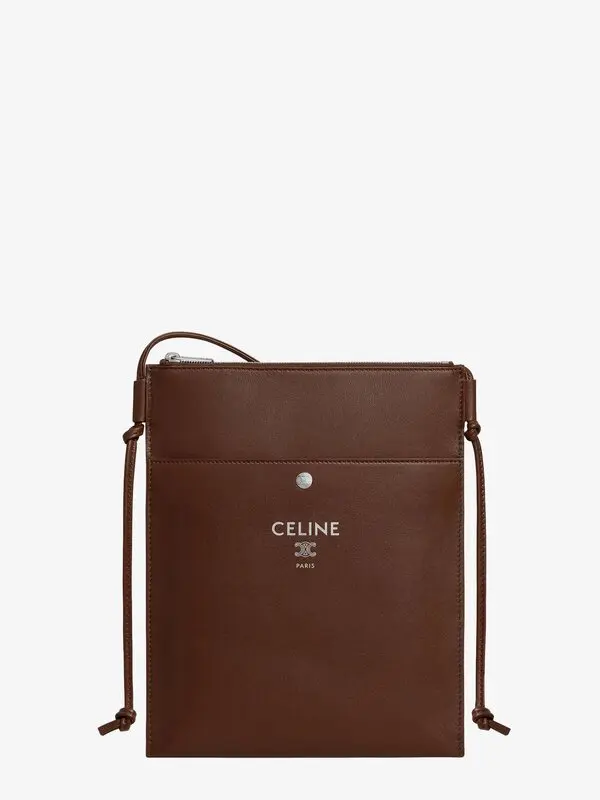 Celine Sharp Leather Crossbody Bag With Logo On The Front - Brown