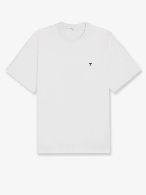 Celine Cotton Tshirt With Logo Embroidery