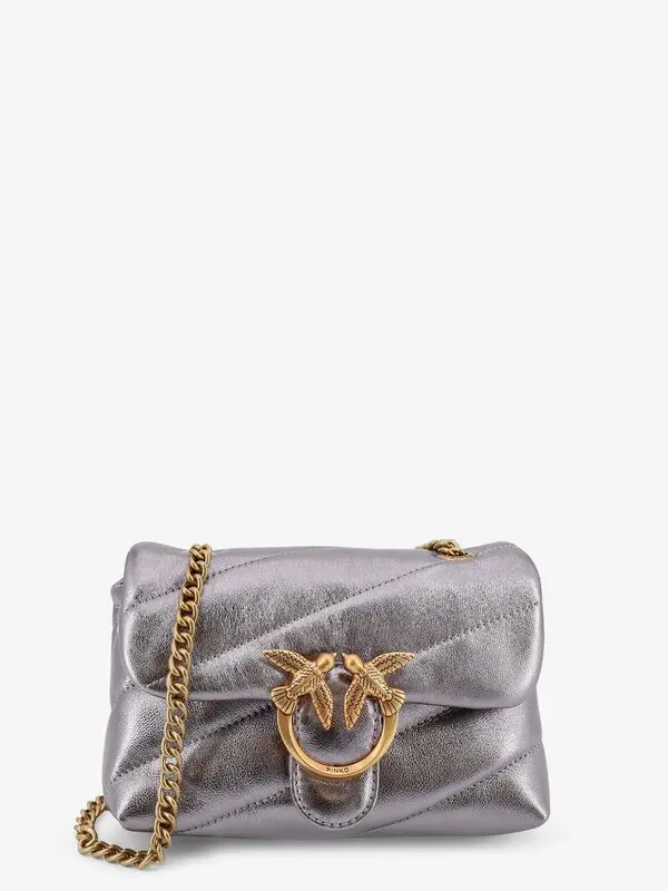 Pinko Laminated Leather Baby Love Puff Crossbody Bag - Silver