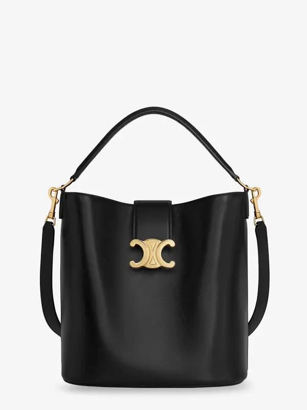 Celine Louise Medium Bucket Bag With Metal Triomphe Logo - Black