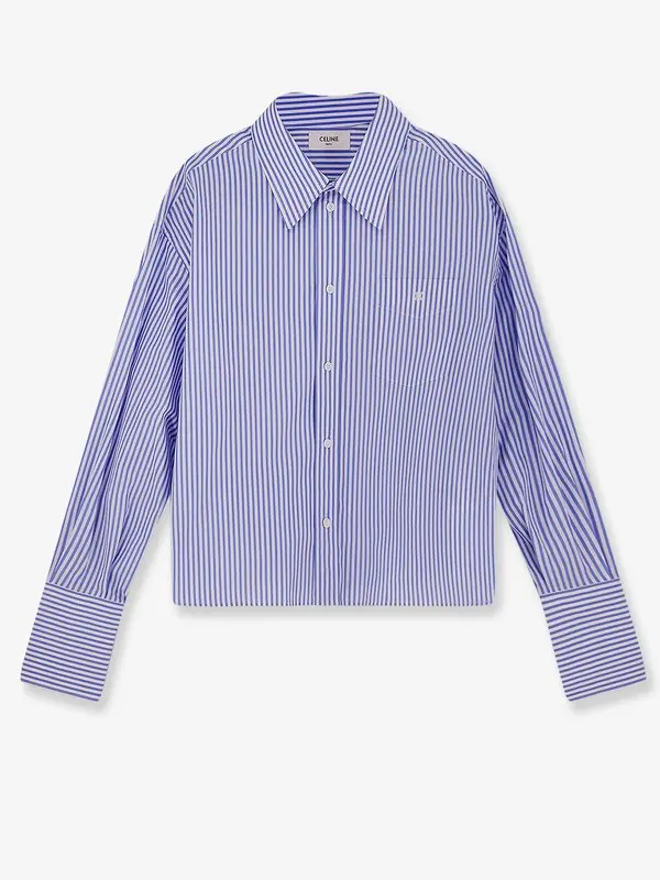 Celine Cropped Striped Cotton Shirt - Blue