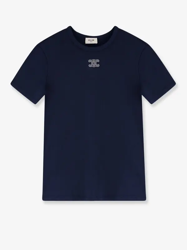 Celine Cotton Blend Tshirt With Triomphe Logo - Blue