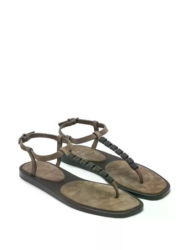 Brunello Cucinelli Beaded-strap Sandals - Brown