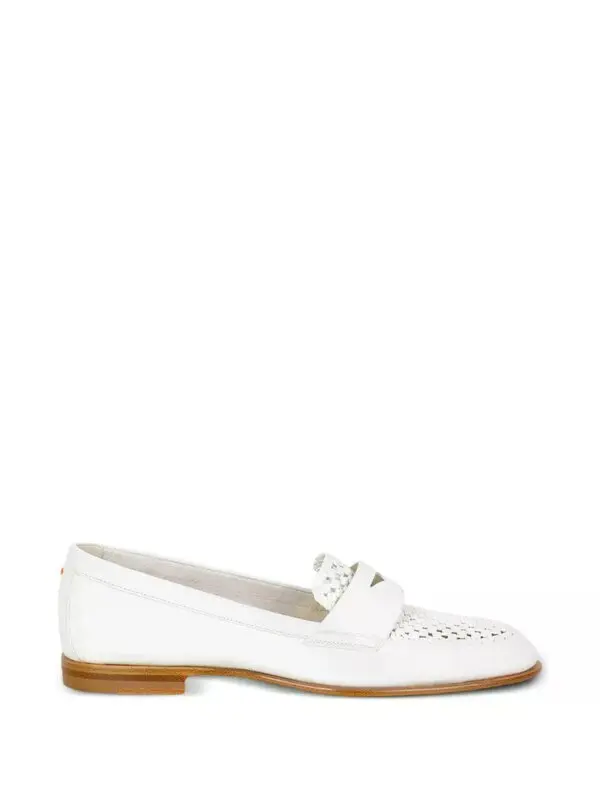 Santoni Leather Loafers With Woven Detail - White