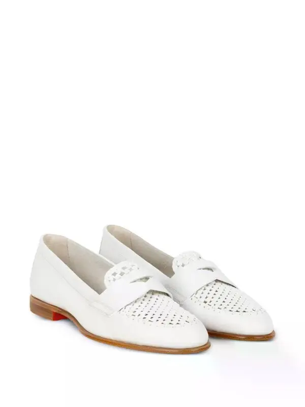 Santoni Leather Loafers With Woven Detail - White