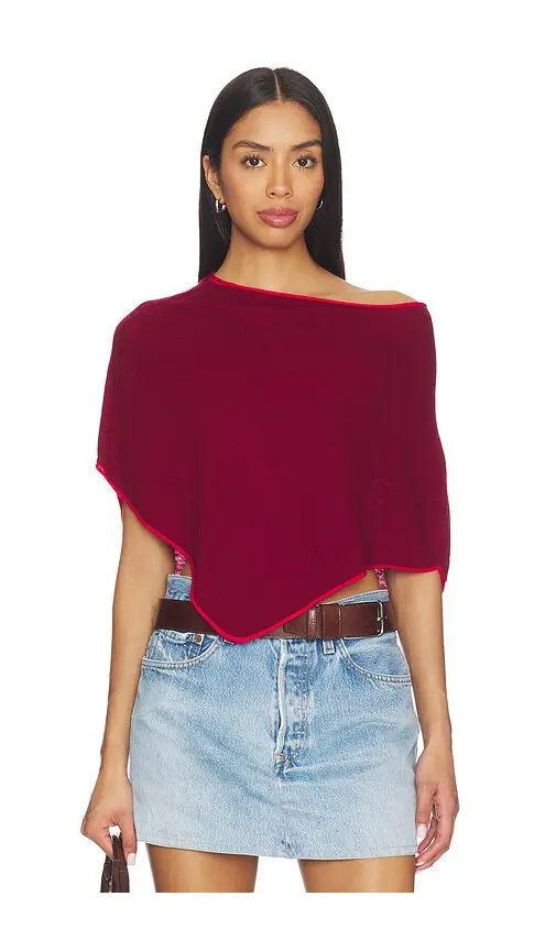 Frankies Bikinis Scout Knit Poncho In Ember In Red - Mulberry