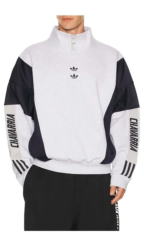 ADIDAS ORIGINALS X Willy Chavarria Watsonville Mock Neck Sweatshirt - Light Grey Heather & Legend Ink