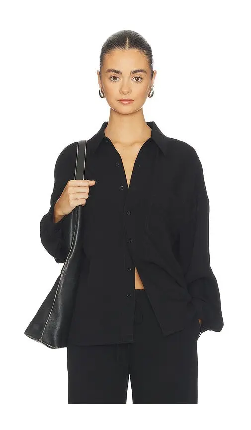 EB DENIM Adeline Button Down Shirt In Black - Black Linen