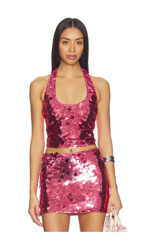 LOVERS AND FRIENDS Mia Embellished Top In Fuchsia - Hot Pink Sequin