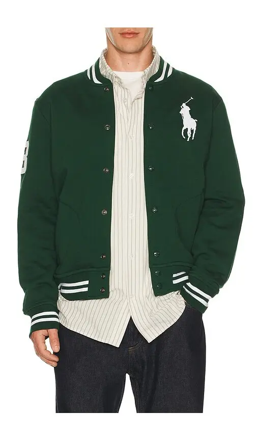Polo Ralph Lauren Fleece Big Pony Baseball Jacket In Dark Green - Vintage Pine