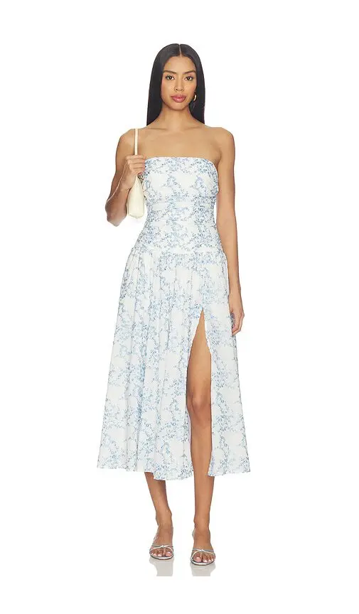 Majorelle Olenna Midi Dress In Baby Blue,white - White & Blue
