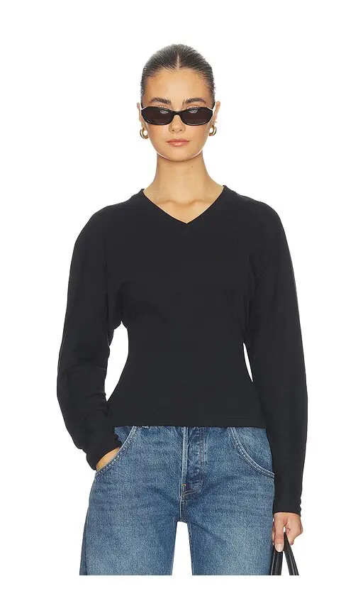 EB DENIM Acacia V Neck Long Sleeve Top - Black