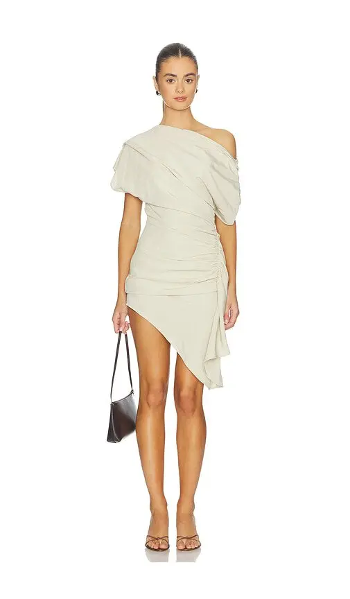 ALL THE WAYS Lottie Asymmetrical Mini Dress - Beige