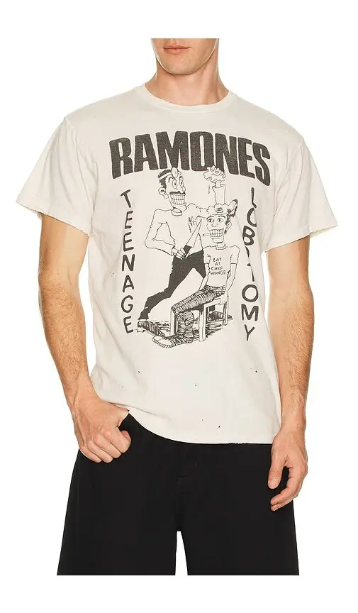 MadeWorn Ramones 90's Crew Tee In White - Vintage White