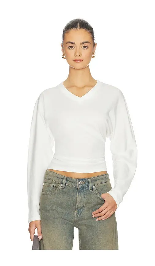 EB DENIM Acacia V Neck Long Sleeve Top - White