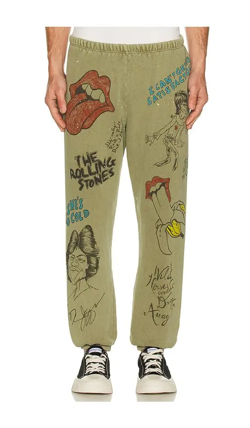 MadeWorn Rolling Stones Sketch P.e. Sweatpants In Green - Fatigue