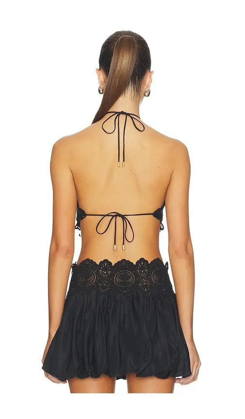 Retrofete Halterneck Lace Trim Top - Black