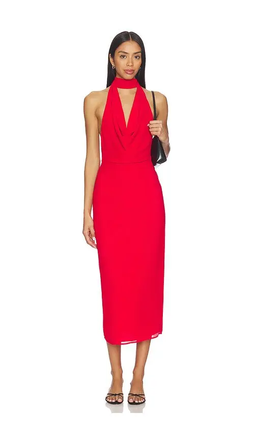 MORE TO COME Ria Halter Midi Dress In Red - Cherry Red
