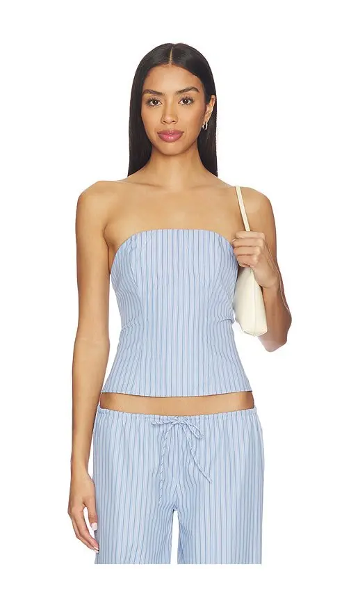 MORE TO COME Lyrica Strapless Top In Baby Blue - Blue Stripe