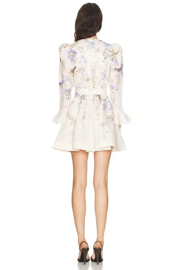 Zimmermann Luna Plunge Mini Dress - Blue Songbird