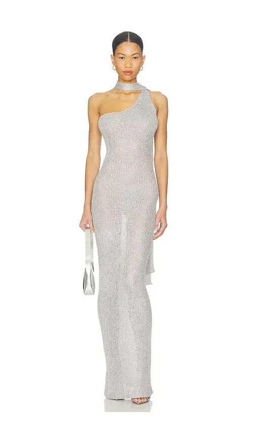 BANANHOT Aretha Maxi Dress In Metallic Silver - Silver Glitter