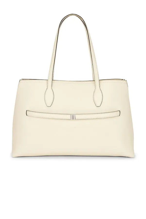 TOTEME Grained Leather Lounge Tote Bag In Cream - Milk