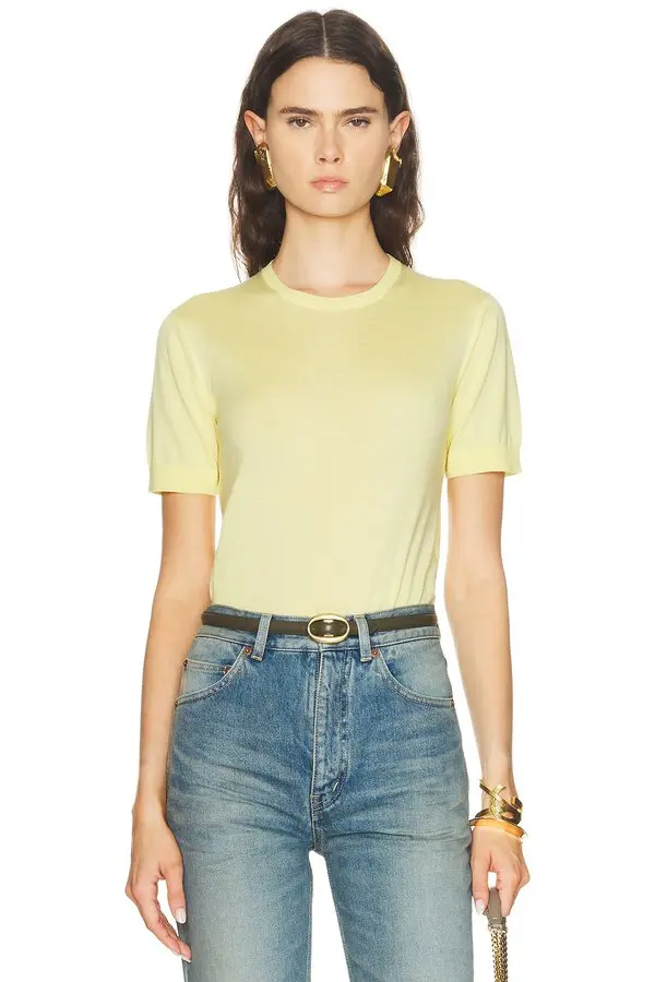 Saint Laurent Short Sleeve Pullover Sweater In Lemon - Jaune Pale