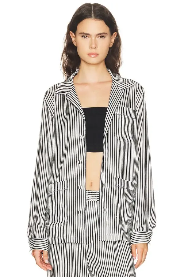TOM FORD Striped Silk Pyjama Shirt In Black,white