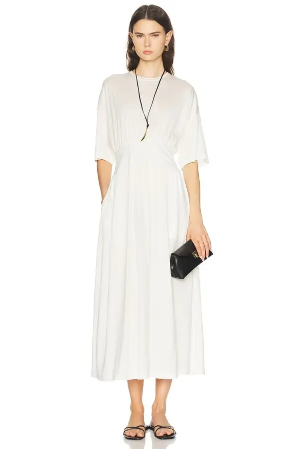 TOTEME Cotton Silk Tee Dress In Ivory - Off White