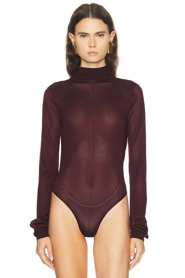 SAME Open Back Knit Bodysuit In Wine