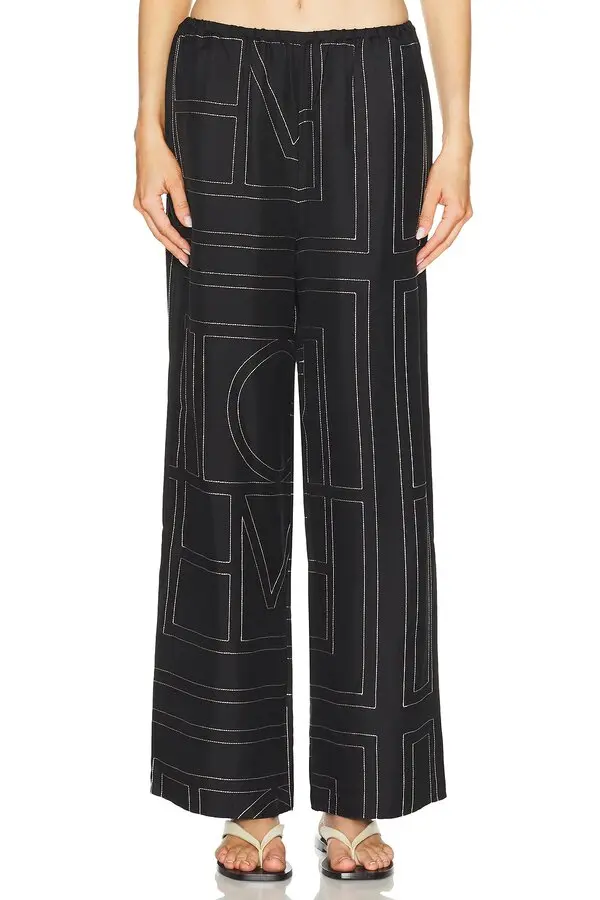 TOTEME Monogram Silk Pj Bottom - Black