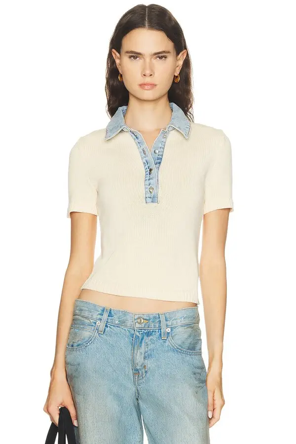 SEROYA Erika Top In Cream - Eggshell & Coastline Denim