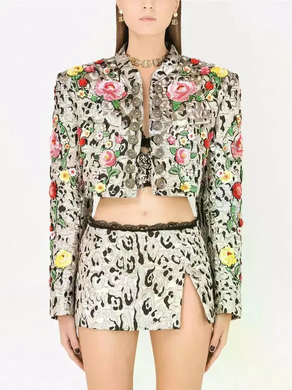 Dolce & Gabbana Embroidered Jacquard Cropped Jacket