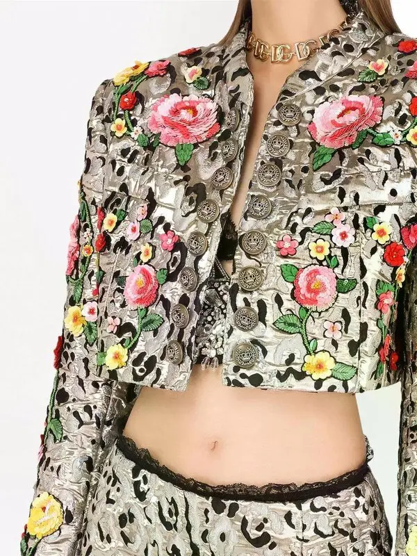 Dolce & Gabbana Embroidered Jacquard Cropped Jacket