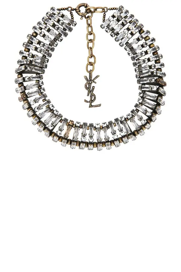 Saint Laurent Metal Choker In Metallic Silver - Vieux Bronze & Crystal