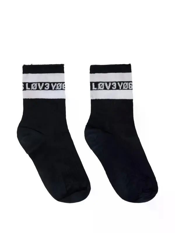 Red Valentino Striped Crew Socks - Black