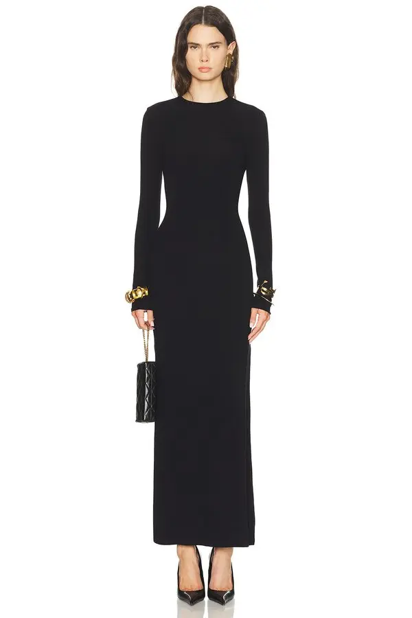 Saint Laurent Long Sleeve Maxi Dress In Black - Noir