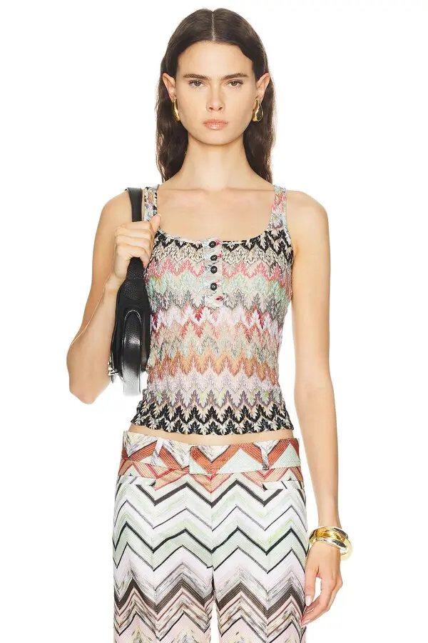 Missoni Tank Top In White,pink - White  Pink  & Light Blue Tones