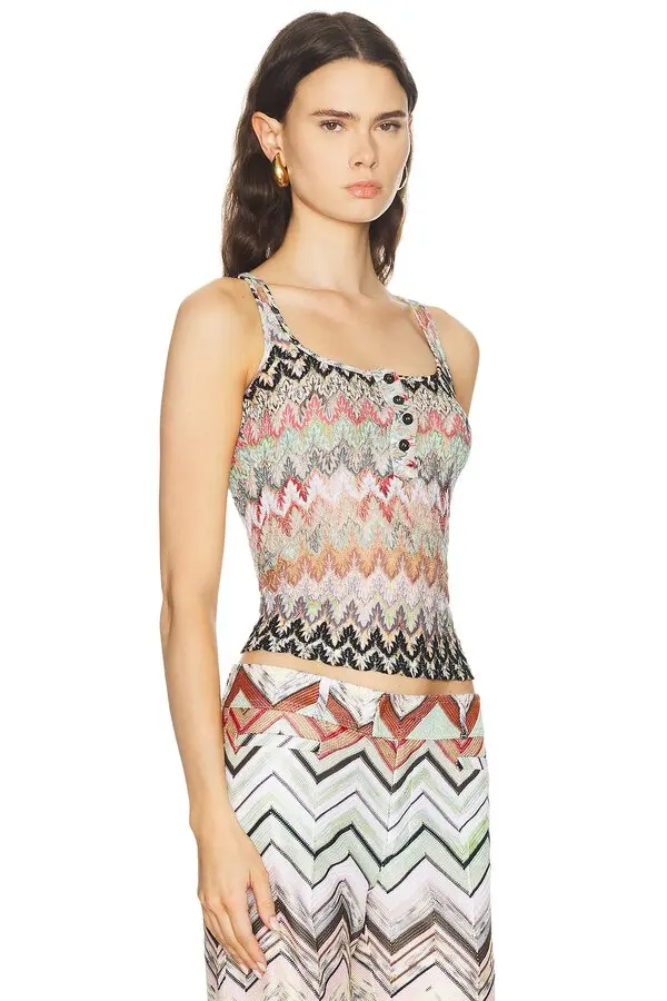 Missoni Tank Top In White,pink - White  Pink  & Light Blue Tones