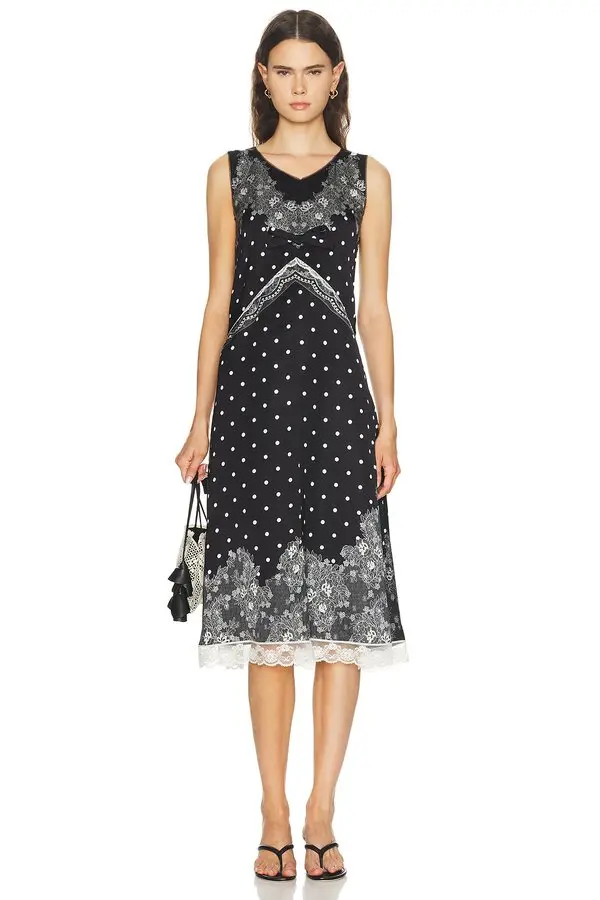 Marc Jacobs Trompe L'oeil Slip Midi Dress In Black - Black Multi