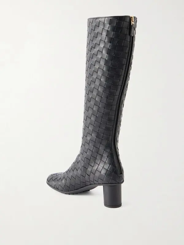 Bottega Veneta Atomic Intrecciato Leather Knee Boots - Black