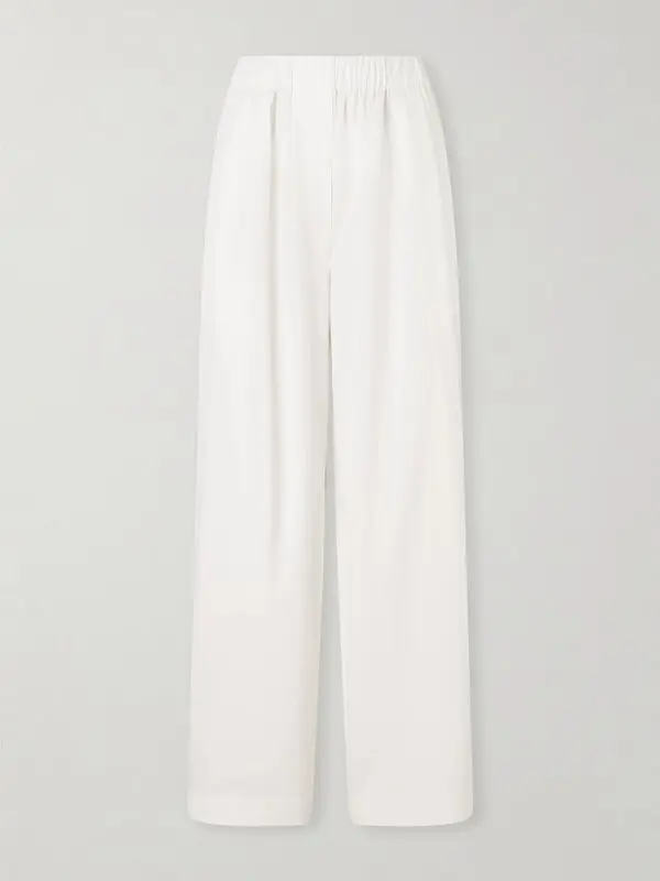 ST. AGNI Pleated Cotton-blend Wide-leg Pants - Neutrals