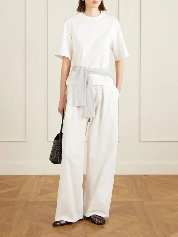 ST. AGNI Pleated Cotton-blend Wide-leg Pants - Neutrals
