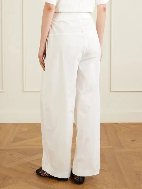ST. AGNI Pleated Cotton-blend Wide-leg Pants - Neutrals