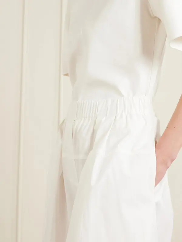 ST. AGNI Pleated Cotton-blend Wide-leg Pants - Neutrals