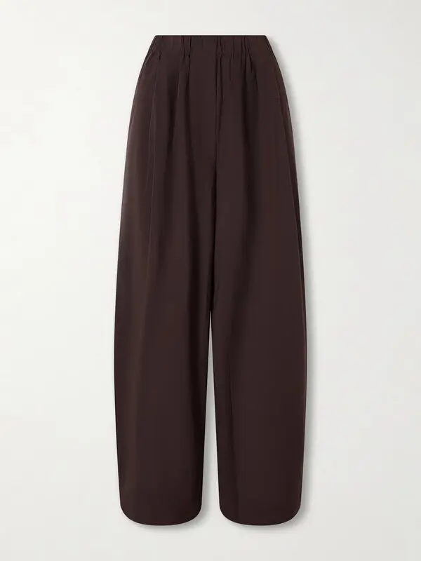 ST. AGNI Pleated Cotton-blend Poplin Wide-leg Pants - Brown