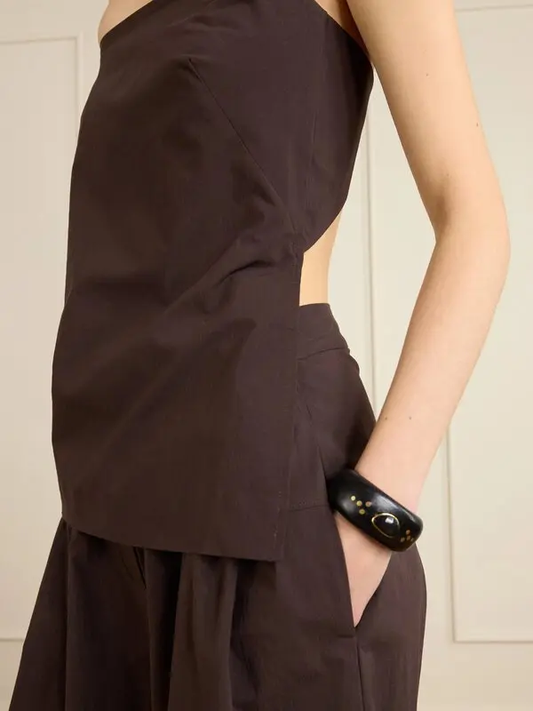 ST. AGNI Pleated Cotton-blend Poplin Wide-leg Pants - Brown