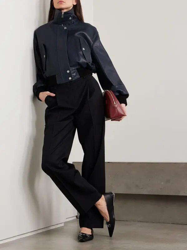 Nour Hammour Briar Cropped Leather Bomber Jacket